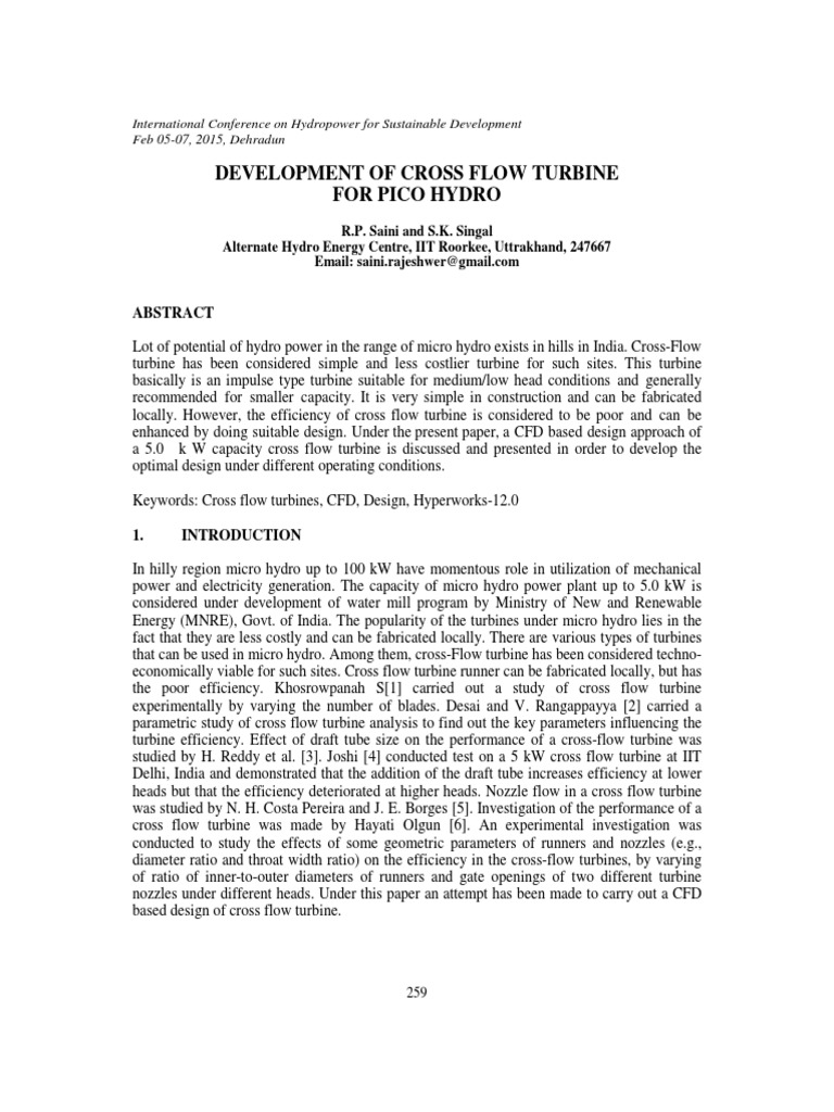 Development of Cross Flow Turbine For Pico Hydro | PDF | Computational Fluid Dynamics | Turbine