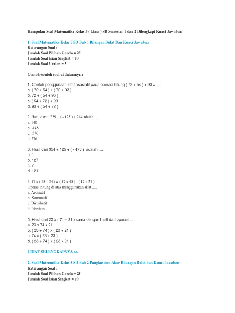 Kumpulan Soal Matematika Kelas 5 | PDF