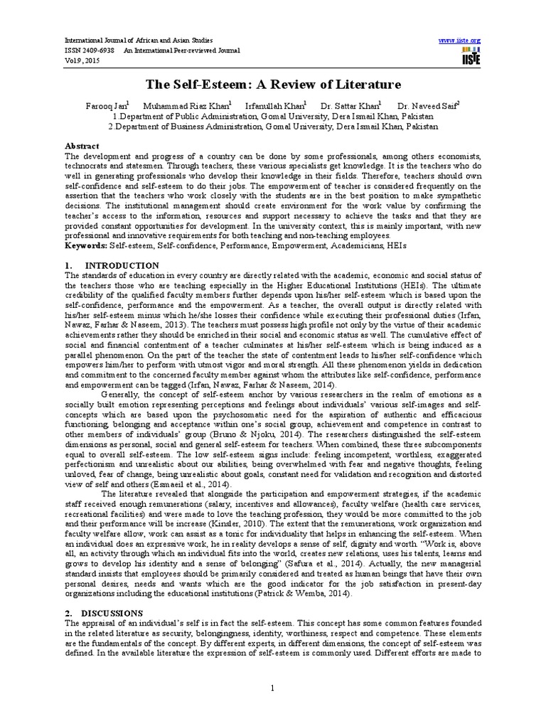 Factors Impacting Teachers' Self-Esteem | PDF | Empowerment | Motivation