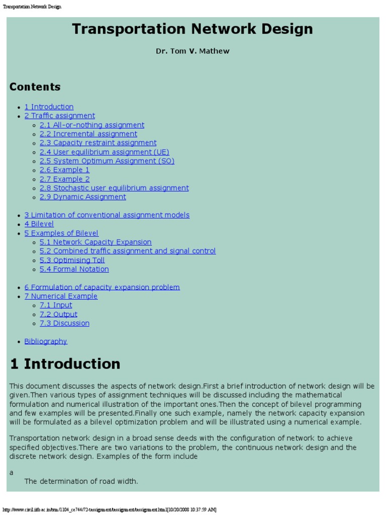 Transportation Network Design: Dr. Tom V. Mathew | PDF | Mathematical ...