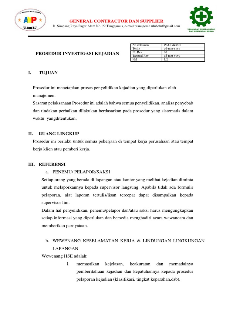 Prosedur Investigasi Kejadian Kerja | PDF