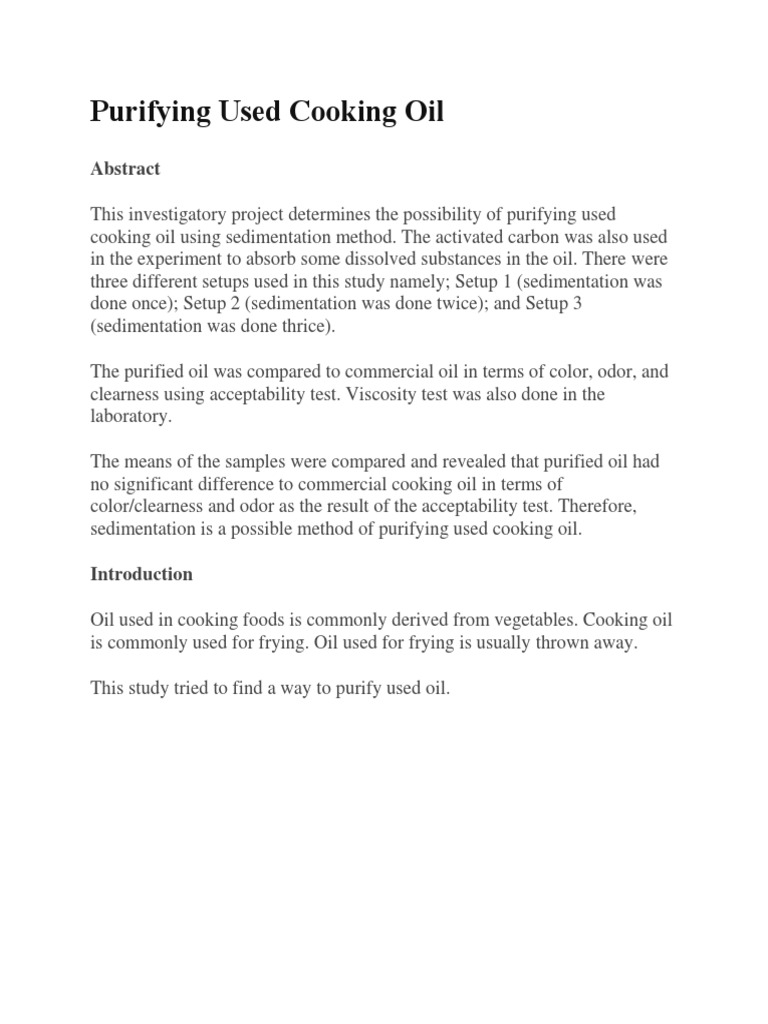 Purification of Used Cooking Oil Study | PDF