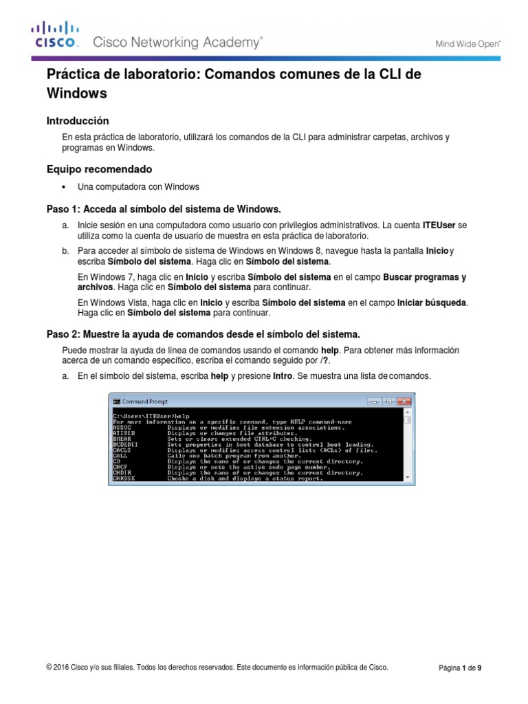 6.1.5.4 Lab - Common Windows CLI Commands | PDF | Interfaz de línea de ...