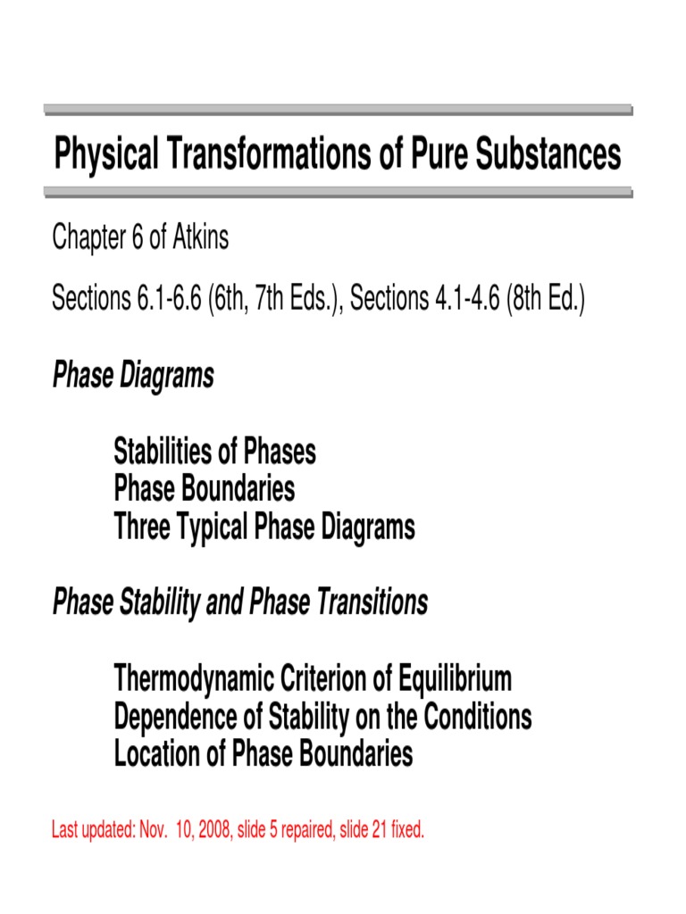 Physical Transformation of Pure Substances PDF | PDF | Phase (Matter ...