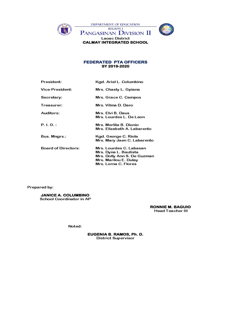Federated Pta Officers | PDF