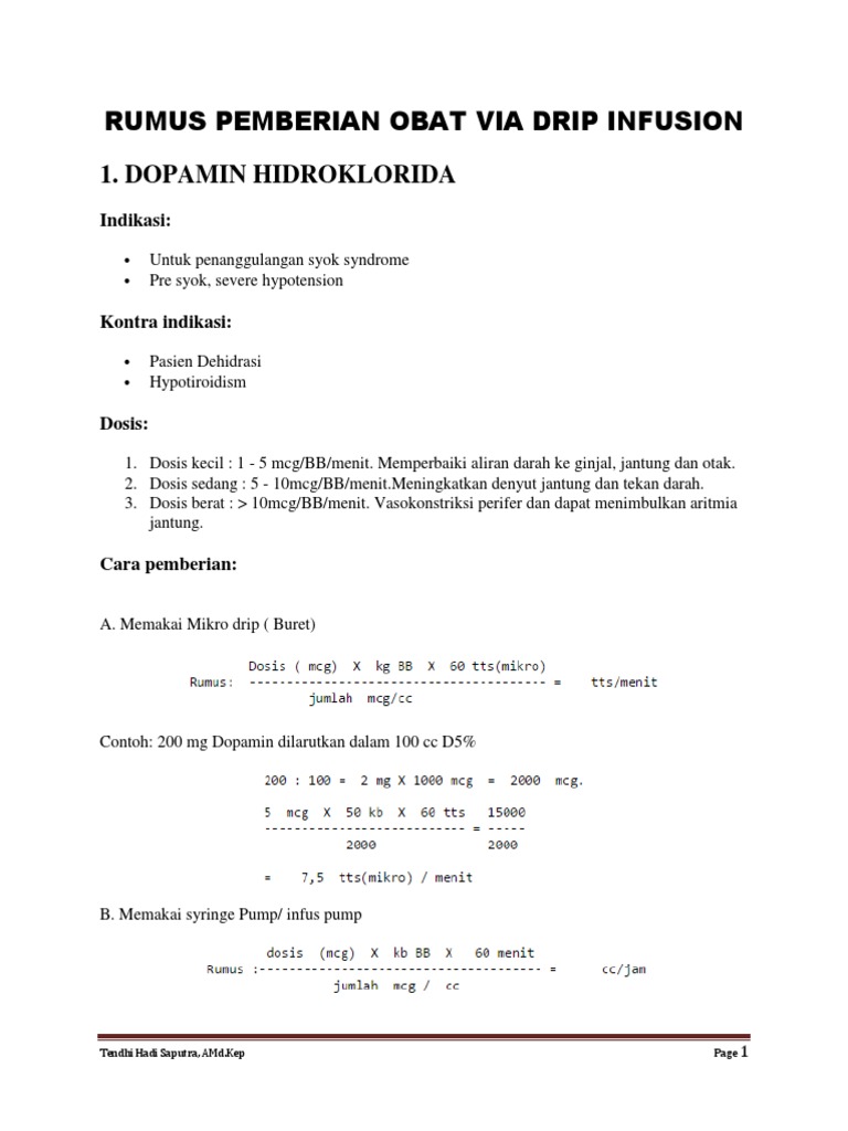 Rumus Pemberian Obat Via Drip Infusion | PDF