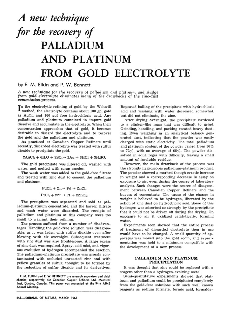 A New Technique for the Recovery of Palladium and Platinum from Gold ...