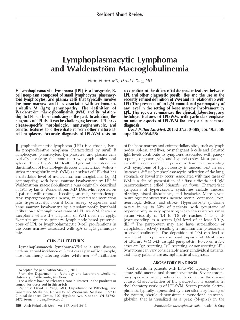 Waldenstrom Macroglobulinemia | PDF | B Cell | Lymphoma