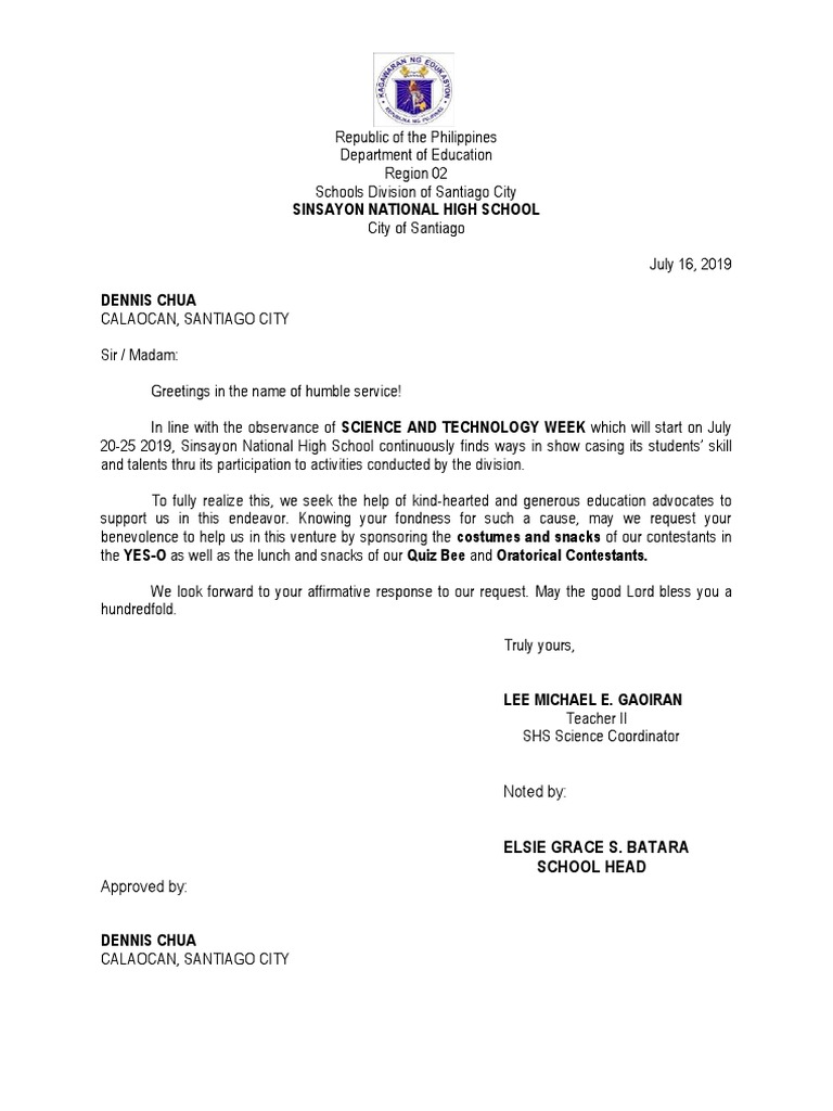 Sinsayon National High School: Noted by | PDF