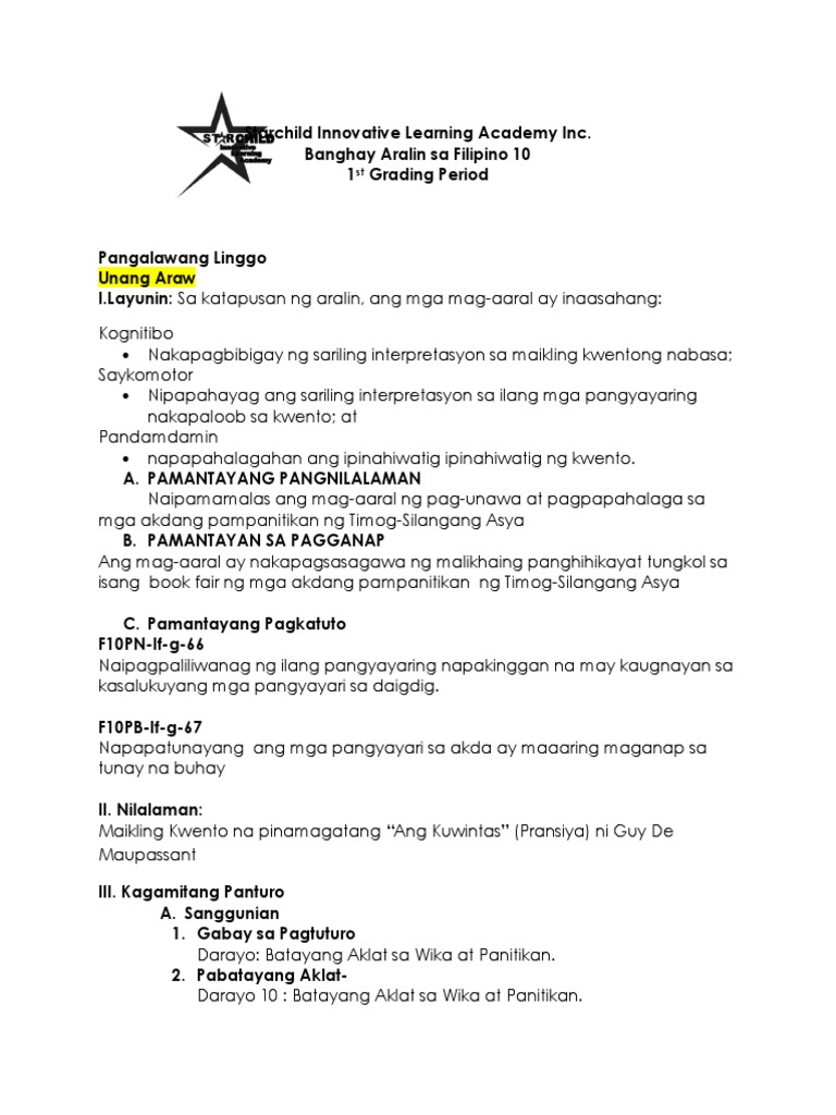 Week2 1pe Filipino10 Maikling Kuwento at Panghalip Na Panuring | PDF