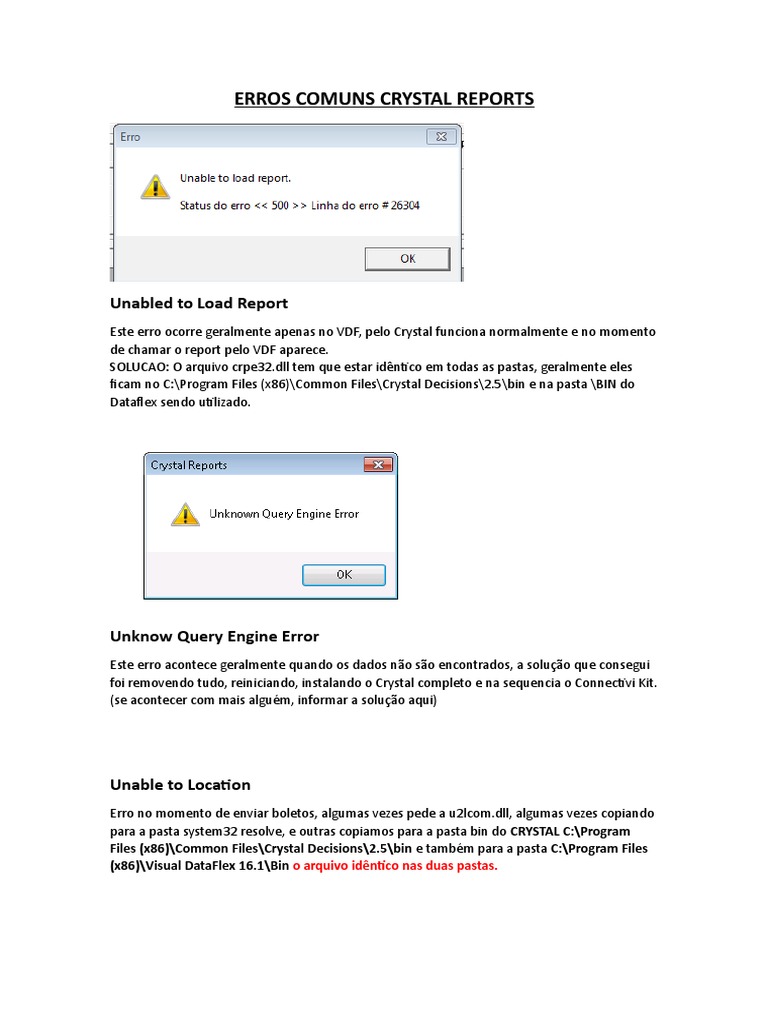 9998 - Erros Comuns Crystal Reports | PDF