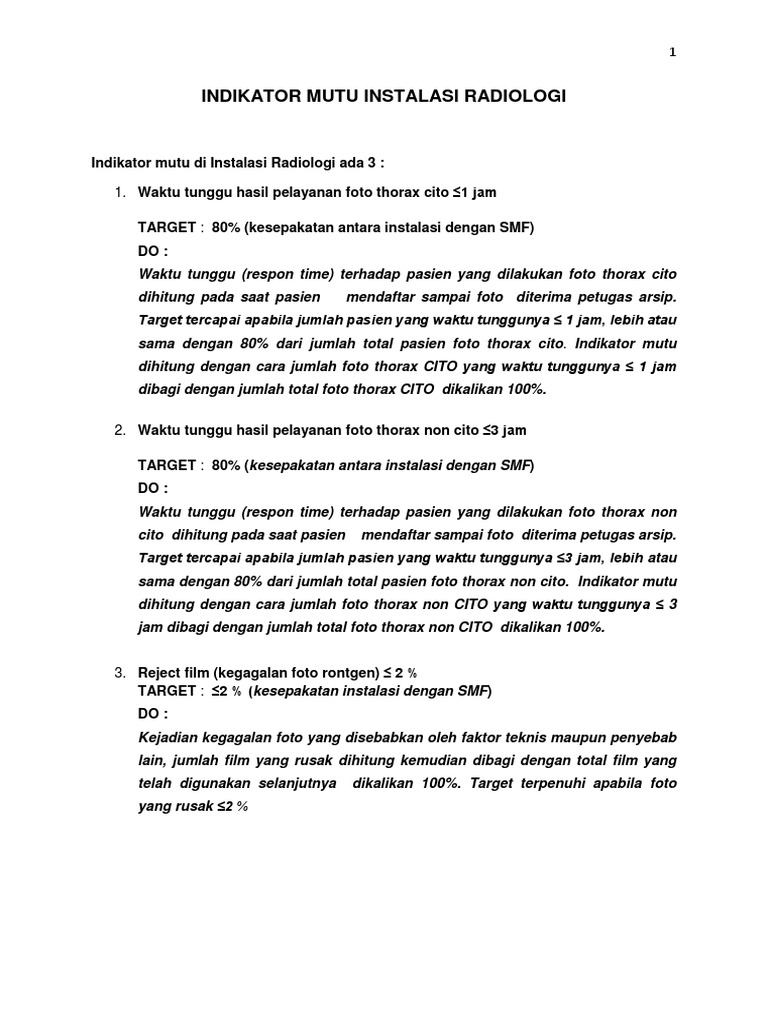 Indikator Mutu Instalasi Radiologi | PDF