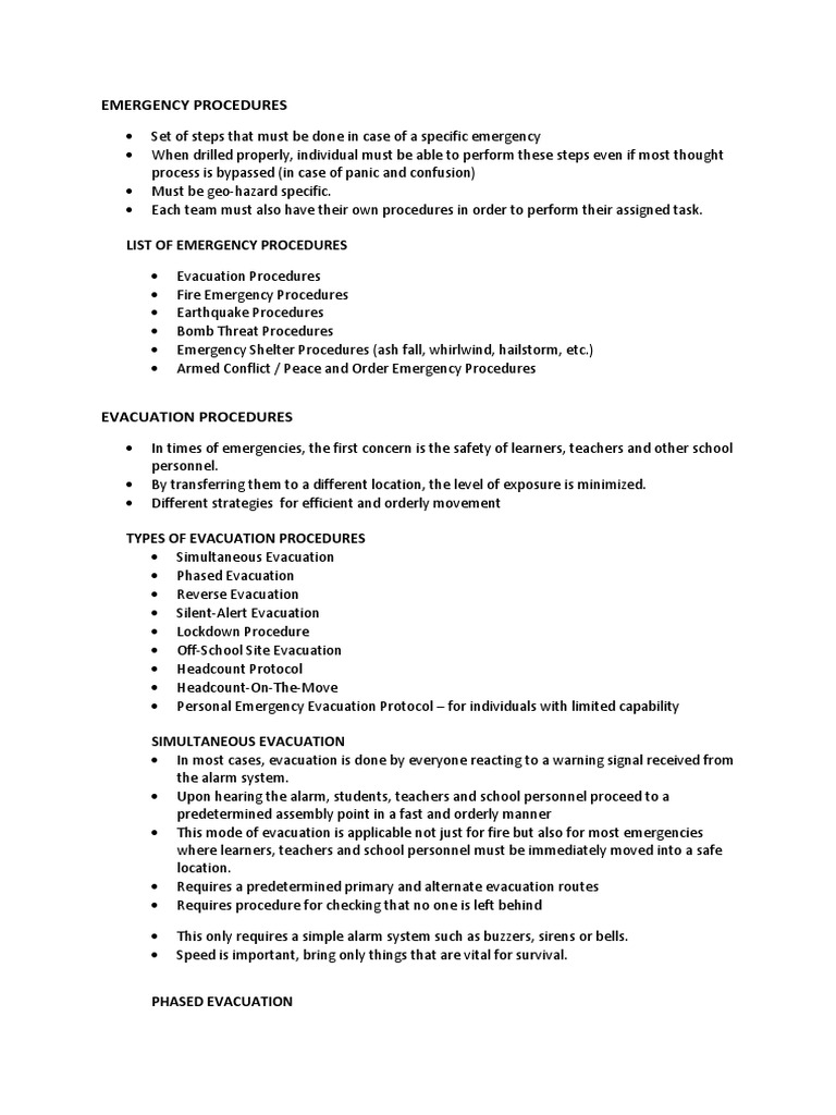 List of Emergency Procedures | PDF | Emergency Evacuation | Emergency