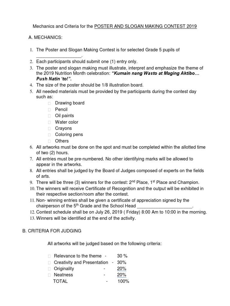 POSTER and SLOGAN Making Contest | PDF | Cooking | Foods