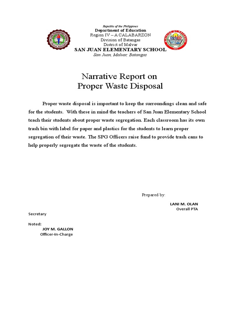 Proper Waste Disposal Narrative | PDF