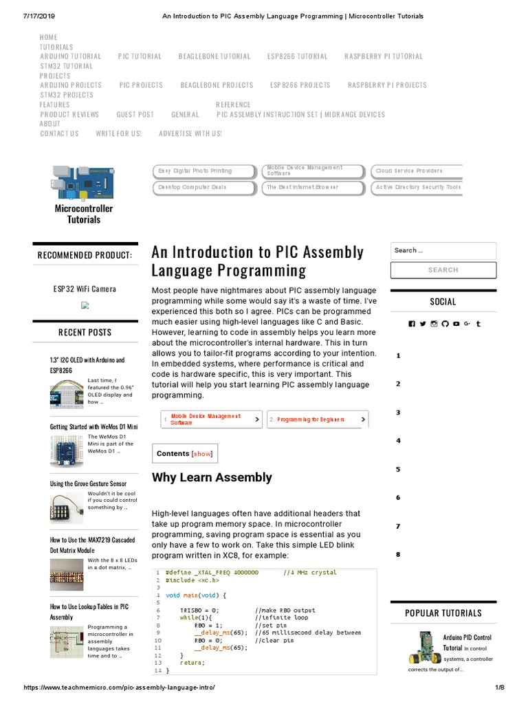 An Introduction To PIC Assembly Language Programming - Microcontroller Tutorials | PDF ...
