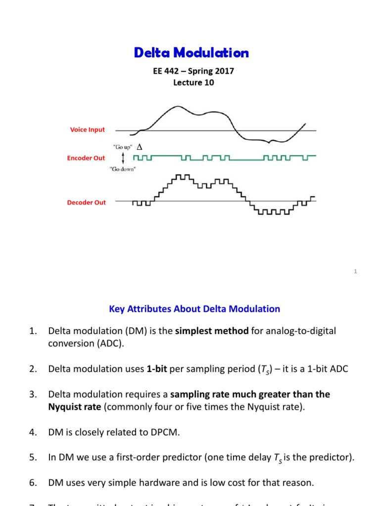 Delta Modulation: EE 442 - Spring 2017 | PDF | Sampling (Signal Processing) | Applied Mathematics