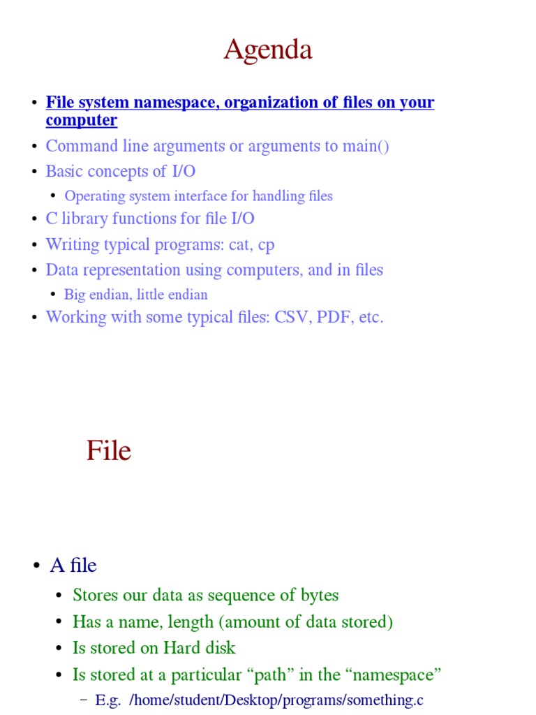 Agenda: File System Namespace, Organization of Files On Your Computer | PDF