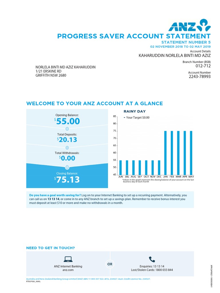 Progress Saver Account Statement: Welcome To Your Anz Account at A ...