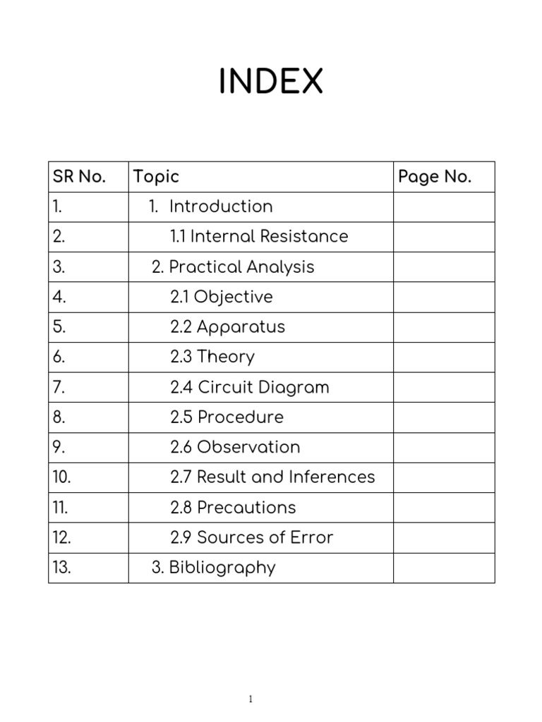 Index: SR No. Topic Page No | PDF | Electrical Resistance And ...