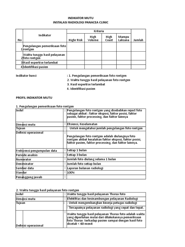 Indikator Mutu Radiologi | PDF