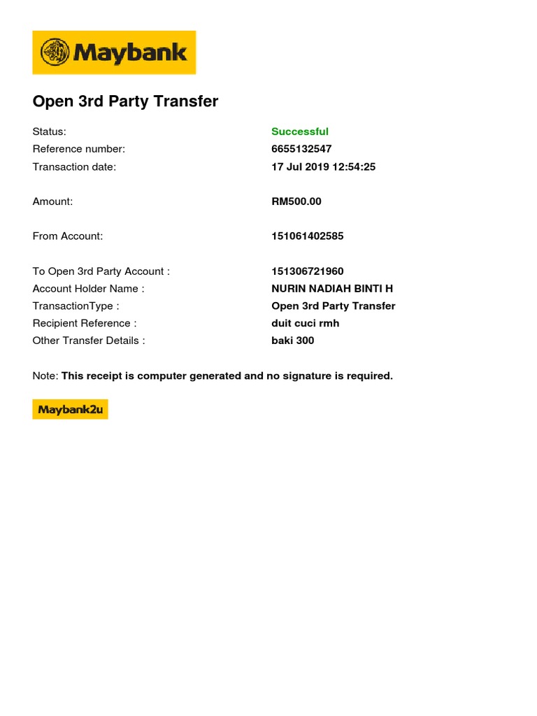 Open 3rd Party Transfer: Successful | PDF