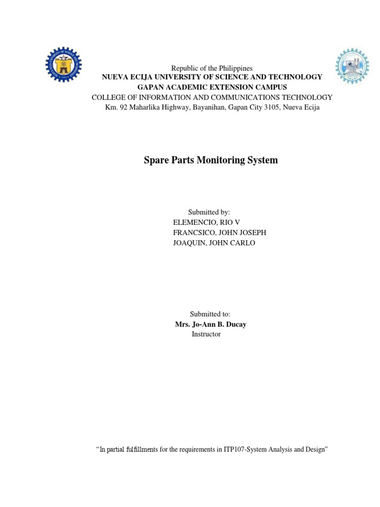 Spare Parts Monitoring System: Republic of The Philippines | PDF | User ...