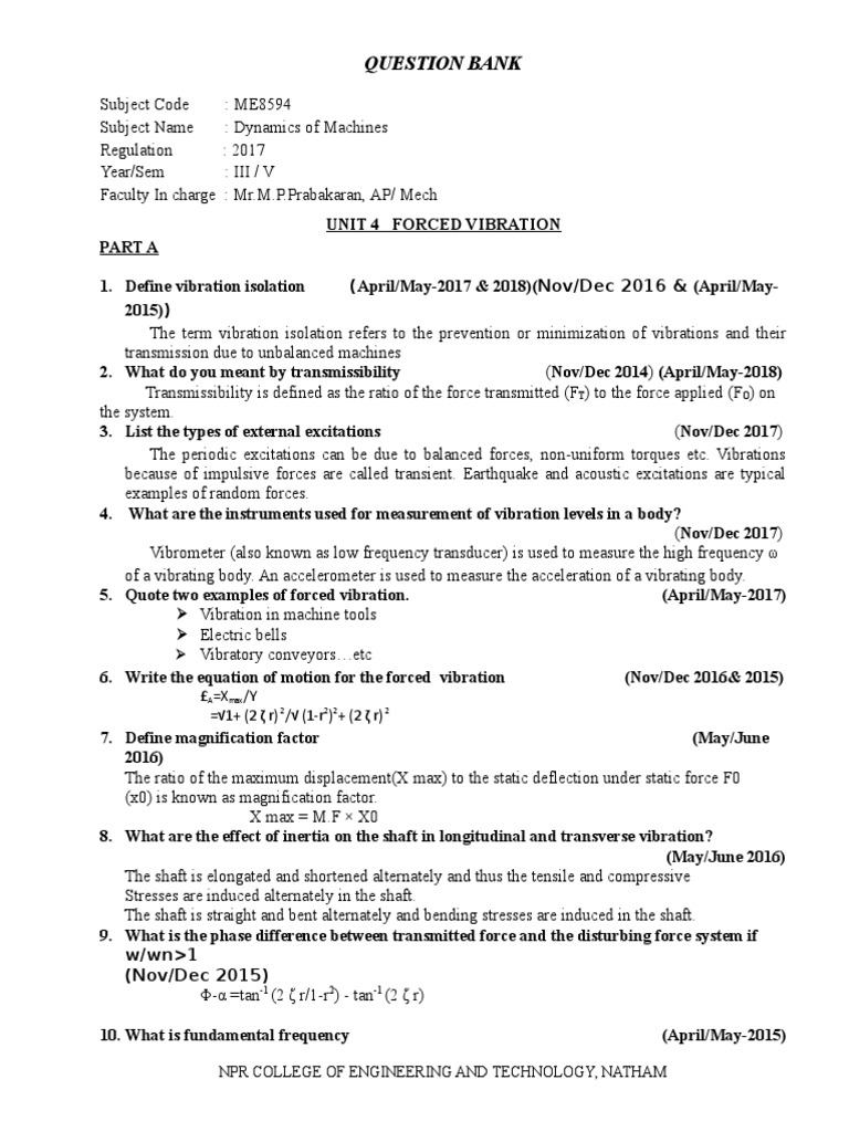 Forced vibration analysis questions | PDF | Resonance | Motion (Physics)
