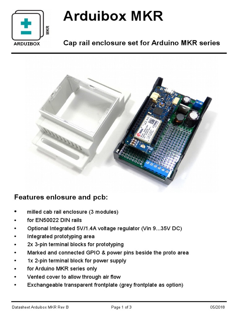 Arduibox Mkr Cap Rail Enclosure Set For Arduino Mkr Series Pdf Arduino Power Supply