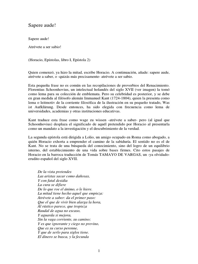 Horacio - Sapere Aude | PDF | Immanuel Kant | Era de iluminacion