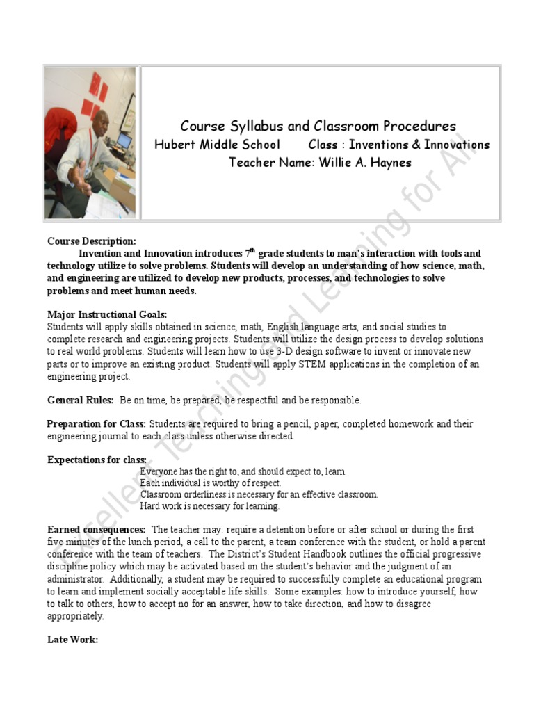 Invention and Innovation Course Syllabus | PDF | Homework | Students