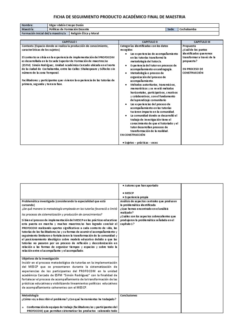 Ficha de Seguimiento PAF | PDF | Maestros | Cognición
