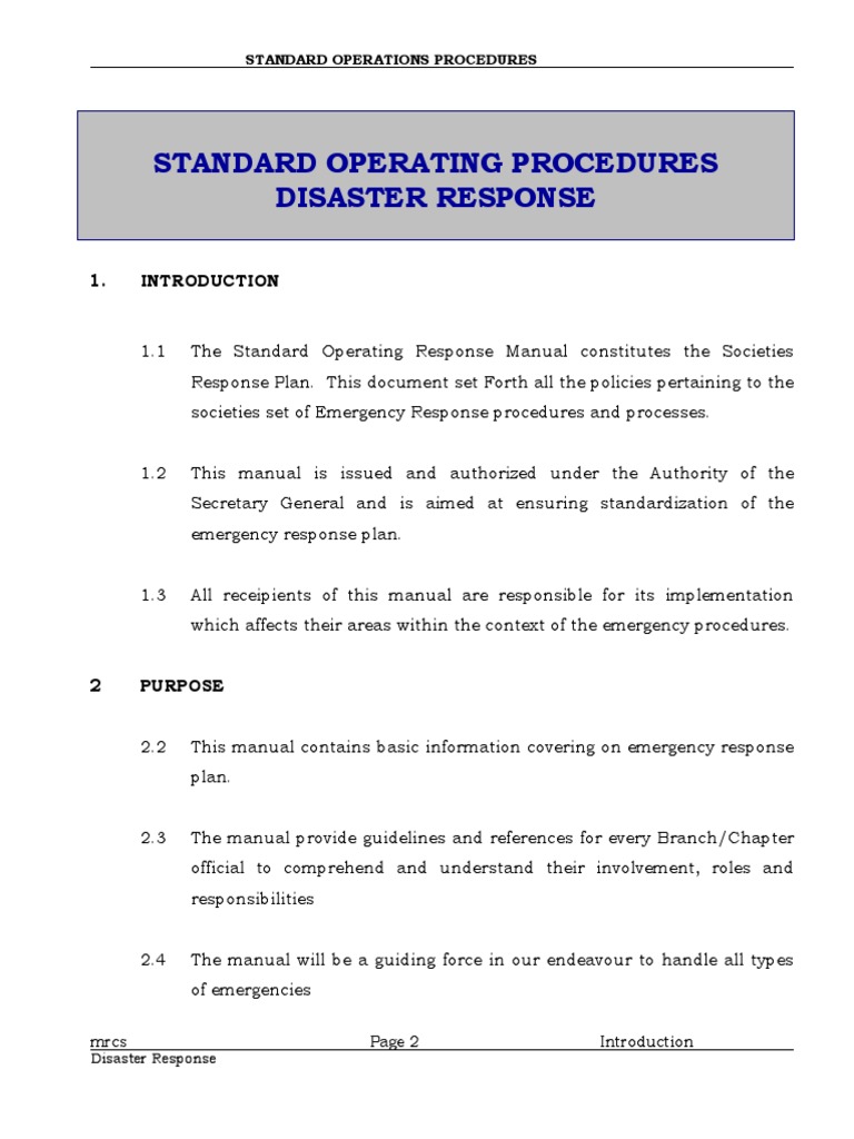 Standard Operating Procedures Disaster Response | PDF | Emergency ...