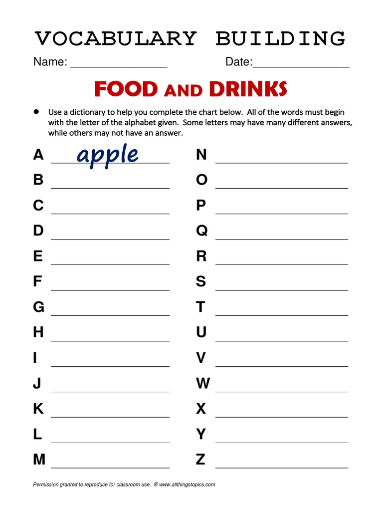 Food Drinks: Vocabulary Building | PDF