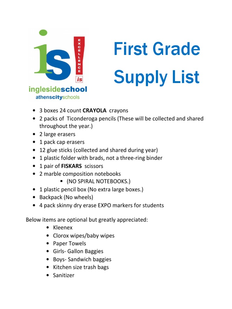First Grade Supply List | PDF