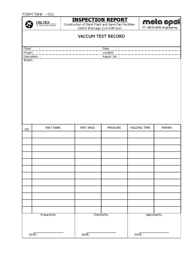 Inspection Report: Vaccum Test Record | PDF | Specification (Technical ...