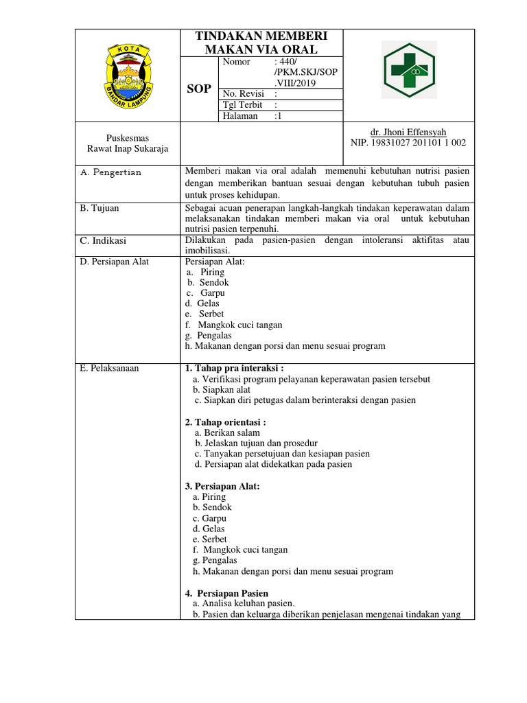 Sop Tindakan Memberi Makan Via Oral | PDF