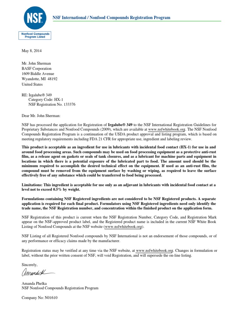 NSF International / Nonfood Compounds Registration Program | Download ...