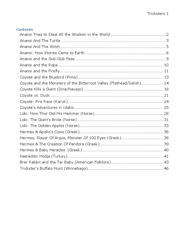 Trickster Readings | PDF | Anansi | Trickster