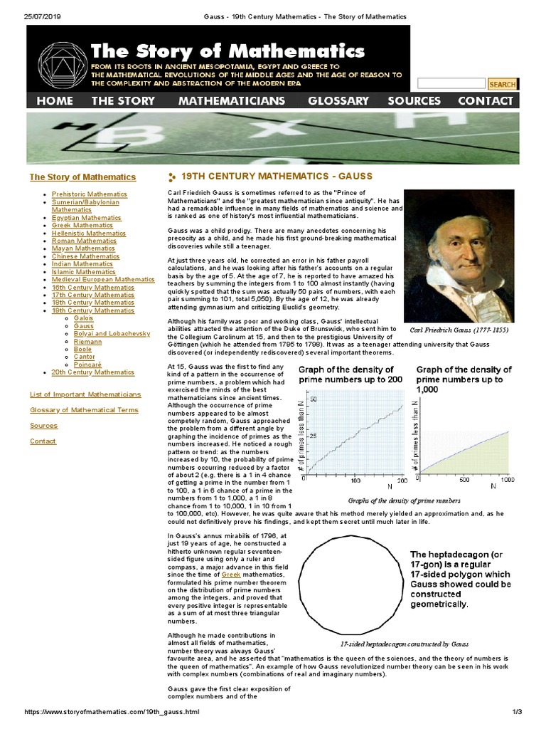 Carl Friedrich Gauss-The Story of Mathematics | PDF | Complex Number ...