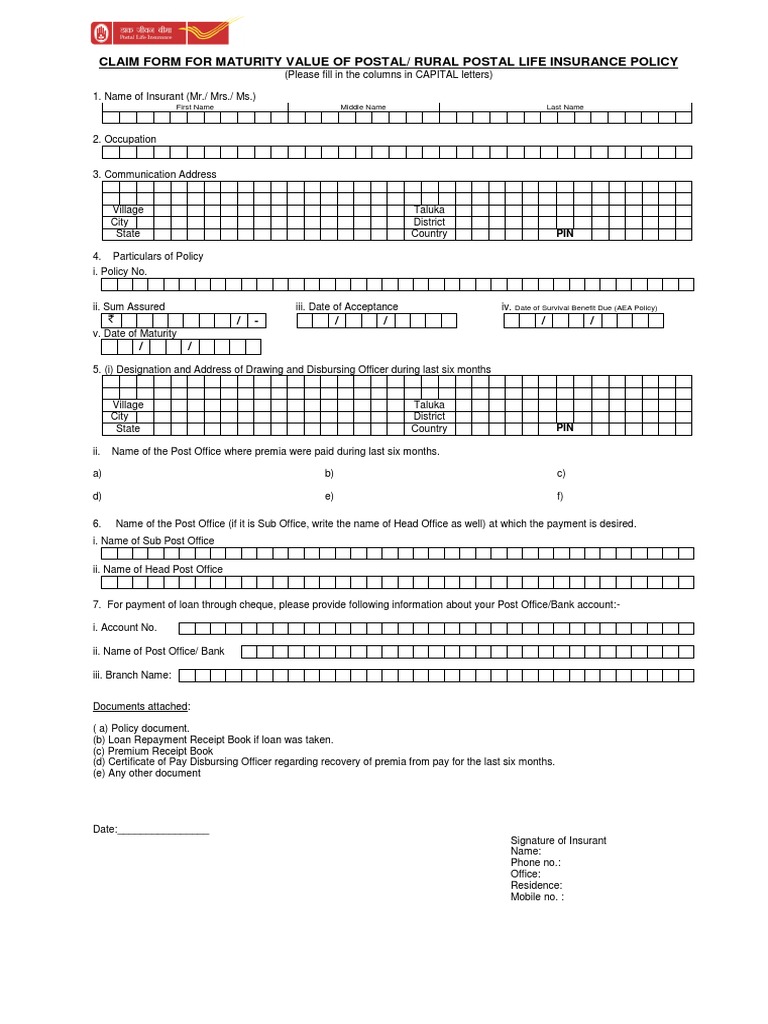 Maturity Claim Form PDF | PDF | United States Postal Service ...