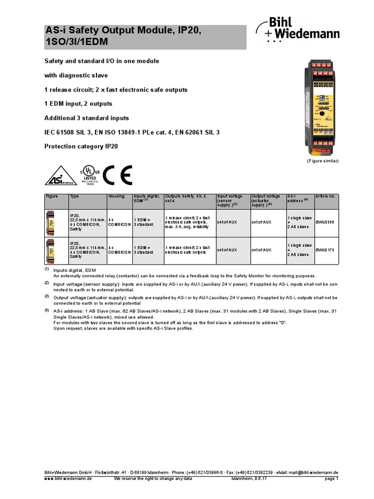 AS-i Safety Output Module, IP20, 1SO/3I/1EDM | PDF | Input/Output ...