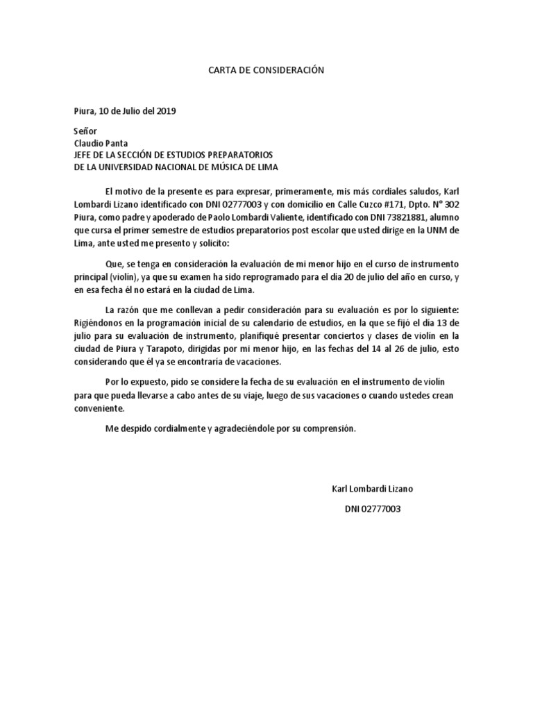 Carta de Consideración | PDF