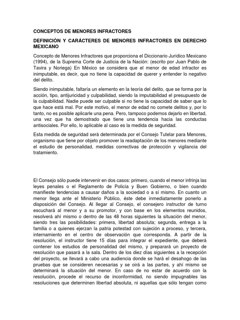 Conceptos de Menores Infractores | La delincuencia juvenil | Derecho penal