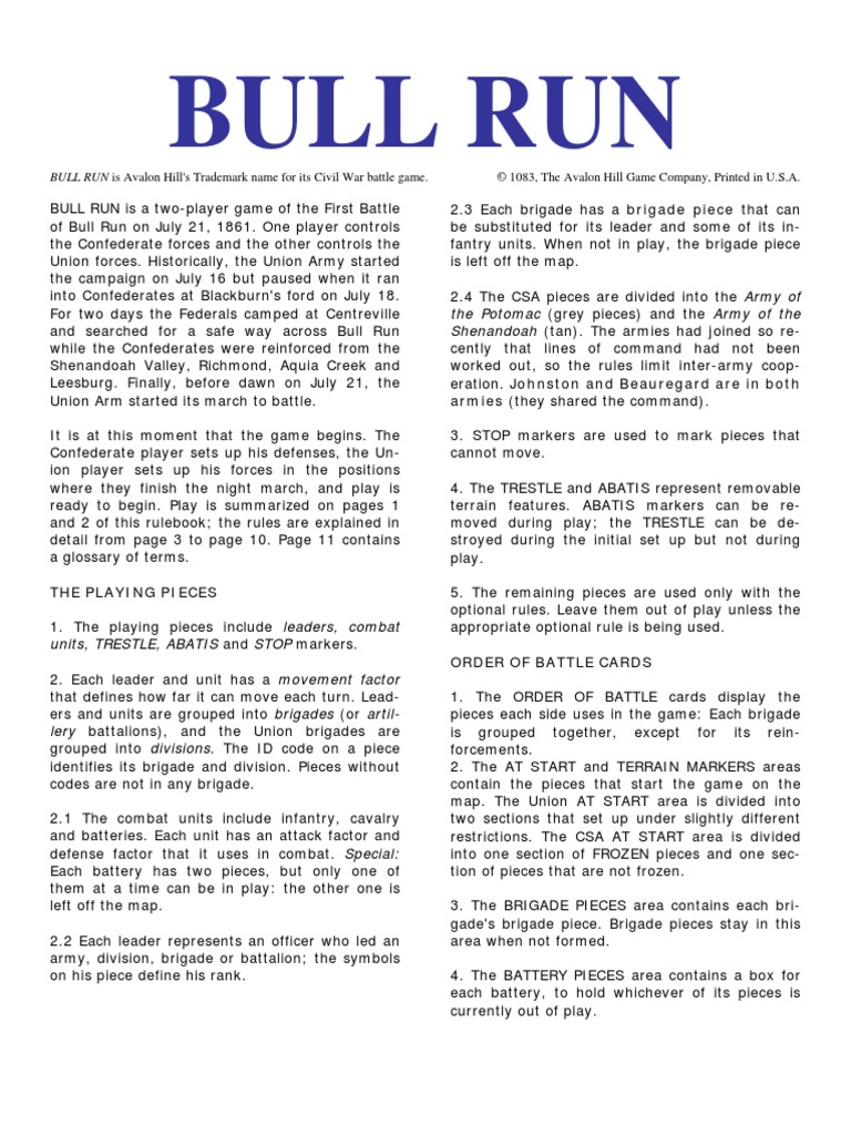 Bull Run Rules | PDF | First Battle Of Bull Run | Division (Military)