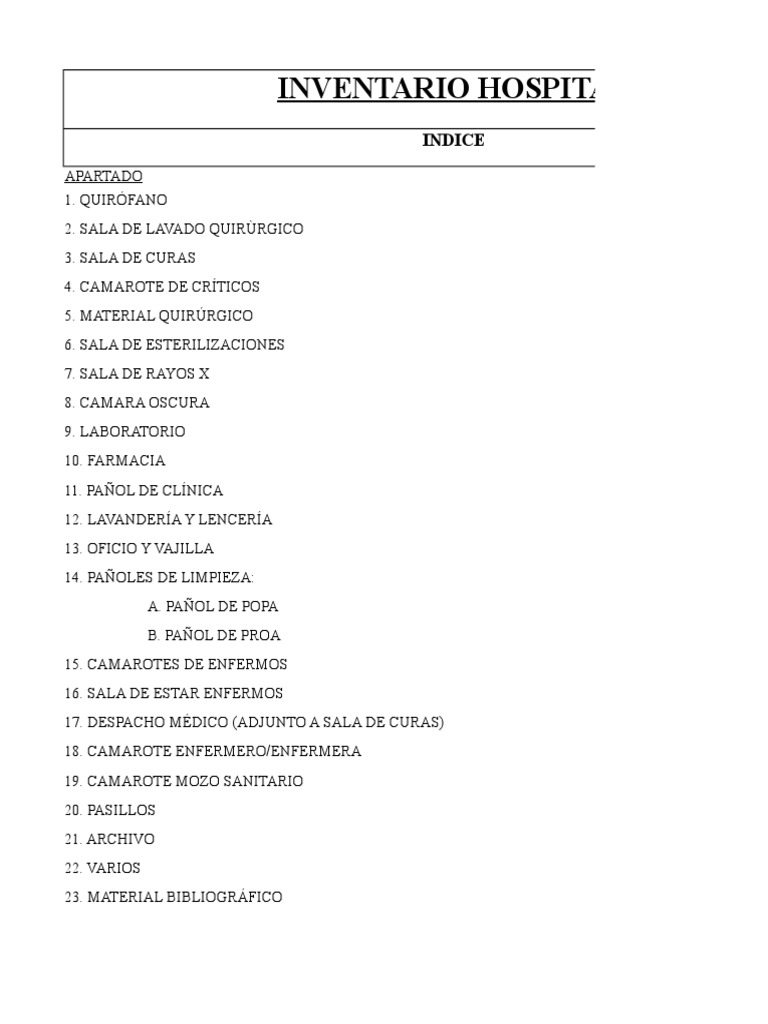 Inventario detallado de equipamiento e instrumental médico de un ...