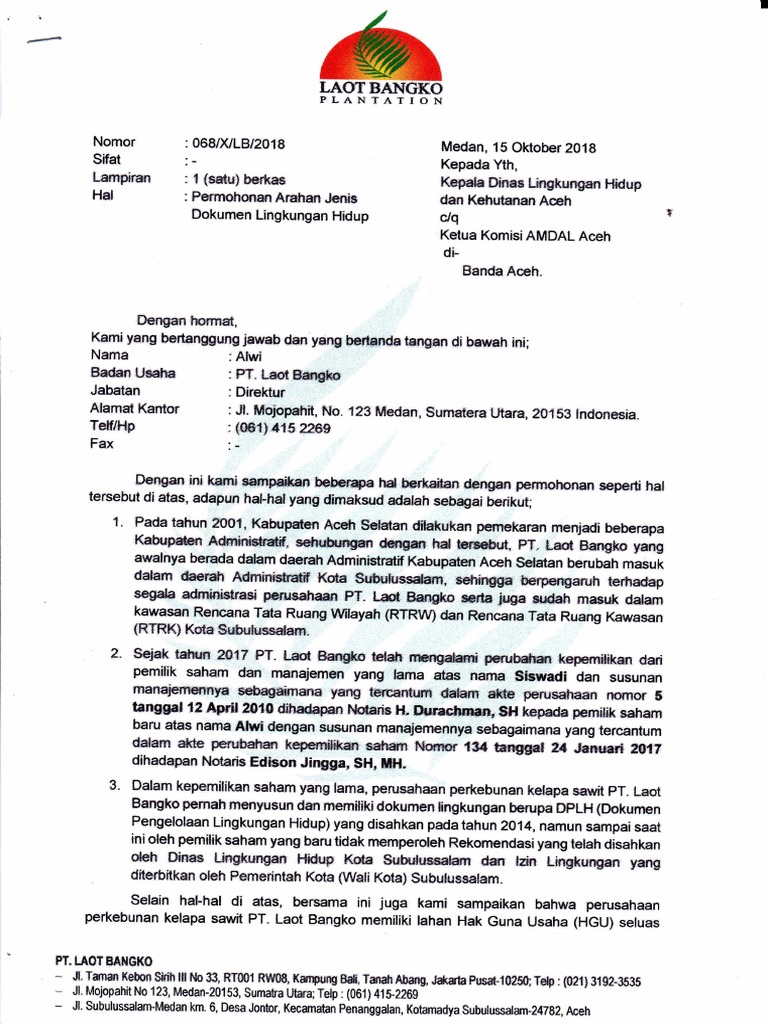 Permohonan Arahan Jenis Dok - Lingkungan Hidup No.068 | PDF