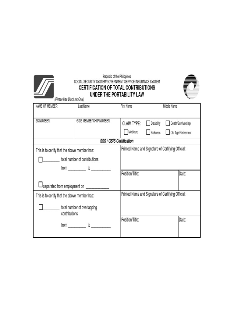 SSS Certification of Total Contributions | PDF