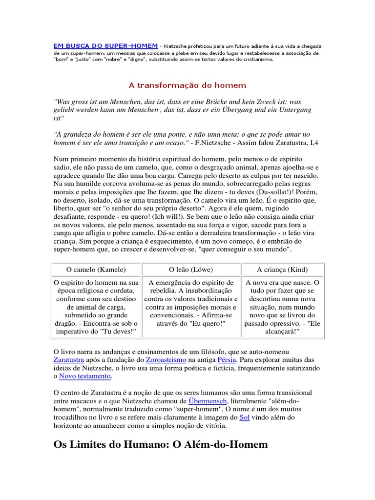 A busca do super-homem: Nietzsche e a transformação do homem | PDF ...