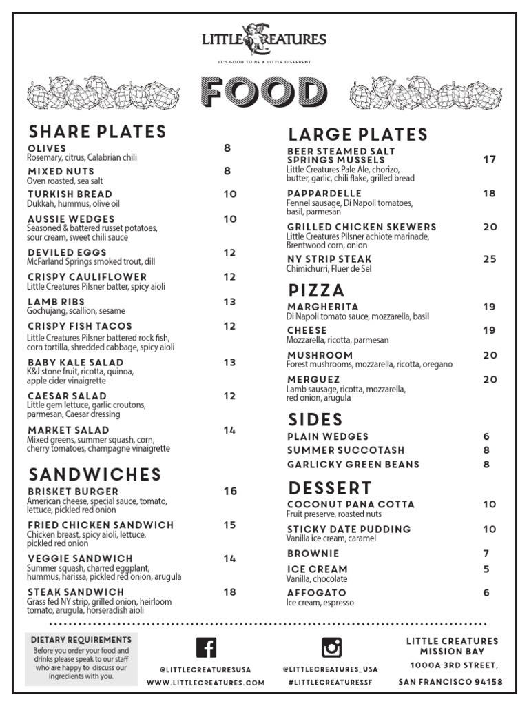 Little Creatures Mission Bay All Day Menu | Pickling | Salad